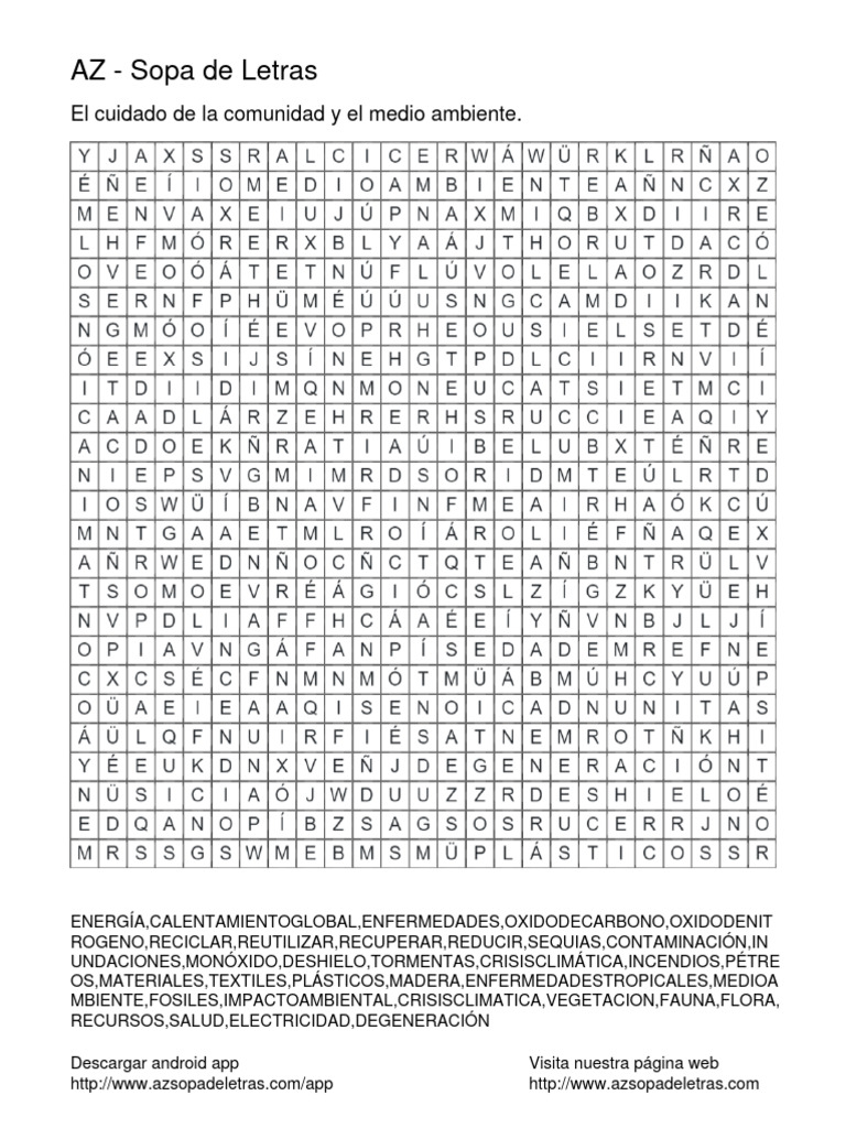 Sopa de Letras sobre Medio Ambiente | PDF | Hogar, jardinería y ...