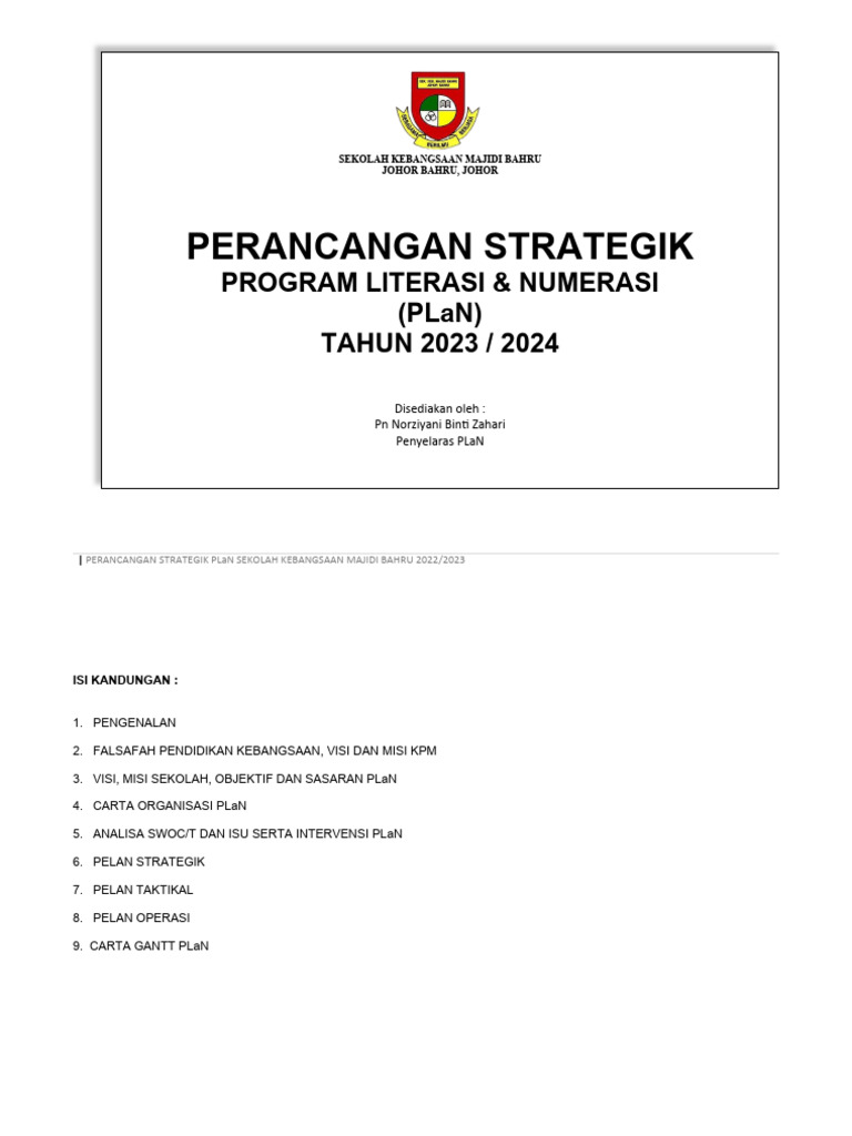 Plan - Pelan Strategik Plan 2023 | PDF