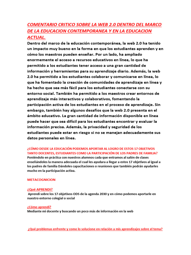 COMENTARIO CRITICO SOBRE LA WEB 2.0 - o | PDF
