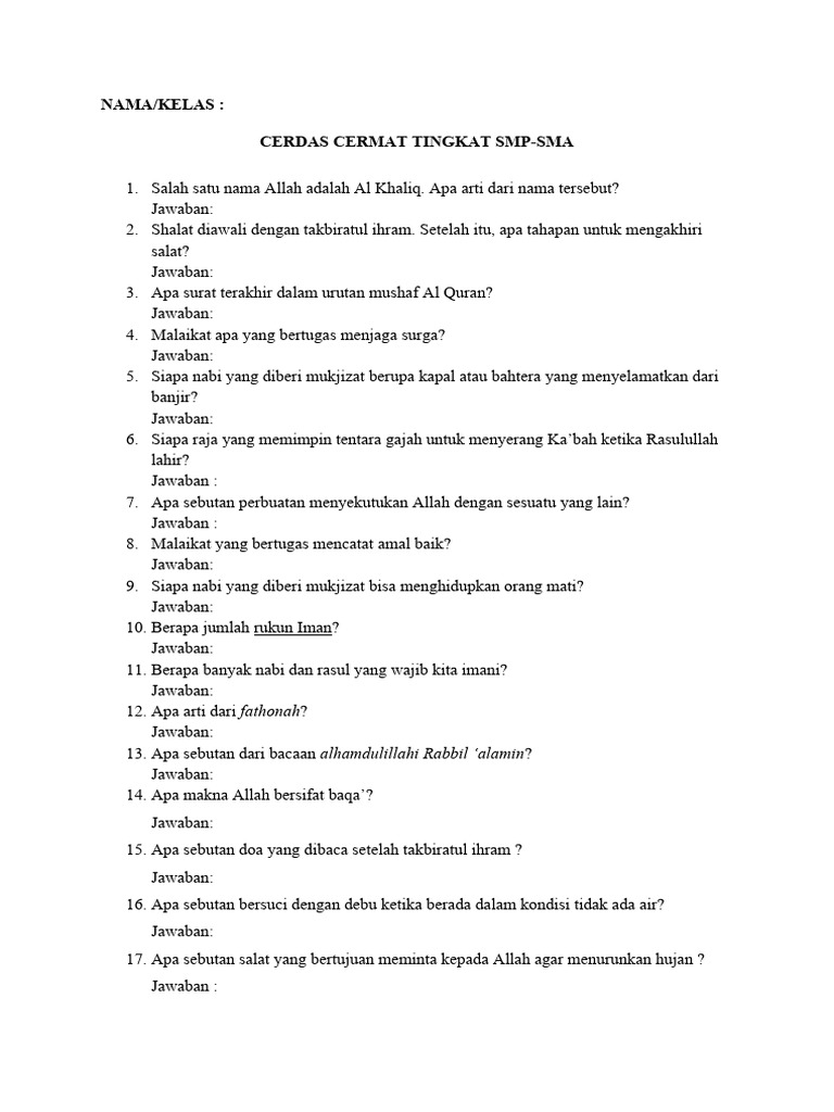 Lomba Soal Cerdas Cermat Tingkat SMP | PDF | Agama & Spiritualitas