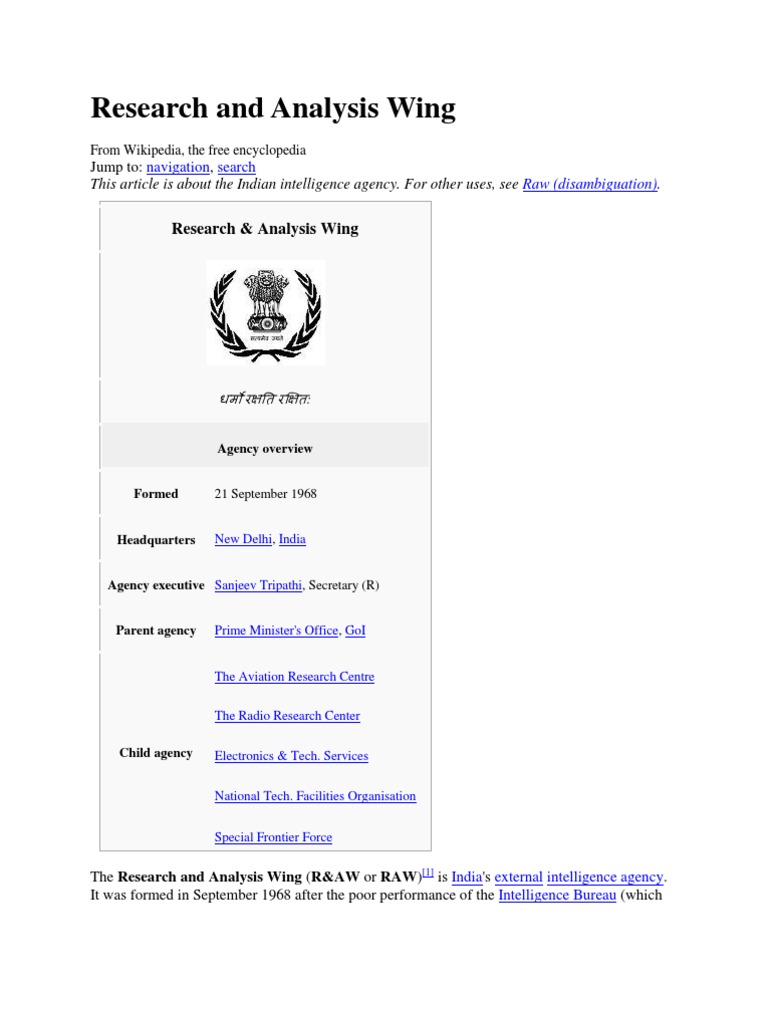Research and Analysis Wing | PDF | National Security | International ...