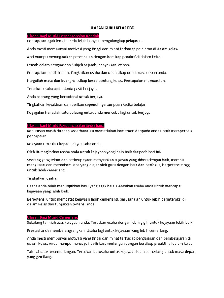 Ulasan Guru Kelas PBD | PDF