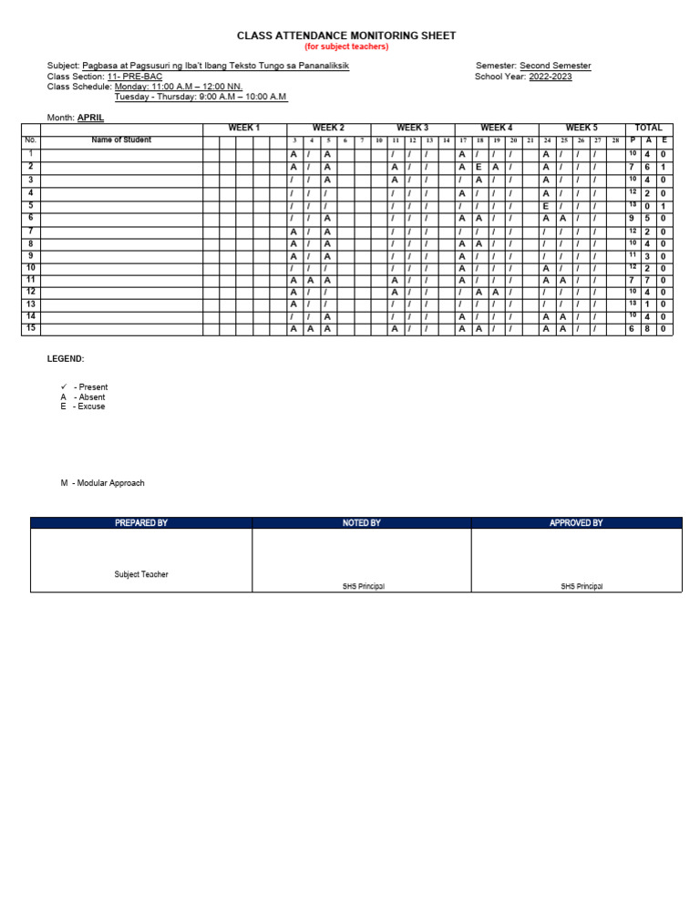 QF-08-SHS-007-G11 PRE-BAC Class-Attendance-Monitoring-Rev.-1 | PDF