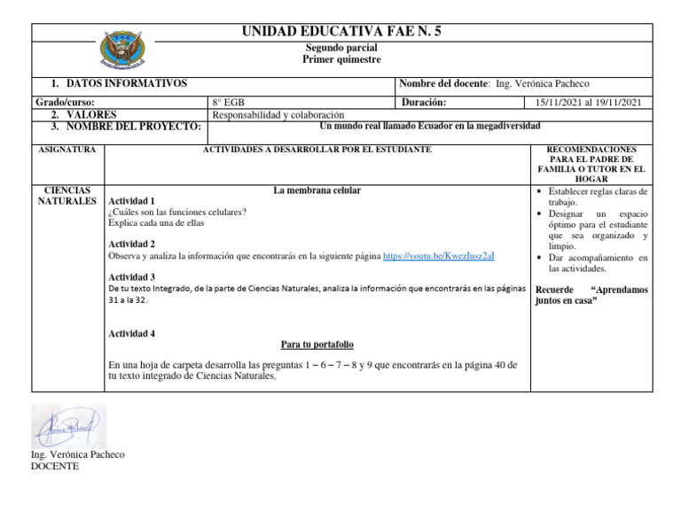 Proyecto 3 Semana 1 CCNN 8vo EGB | PDF