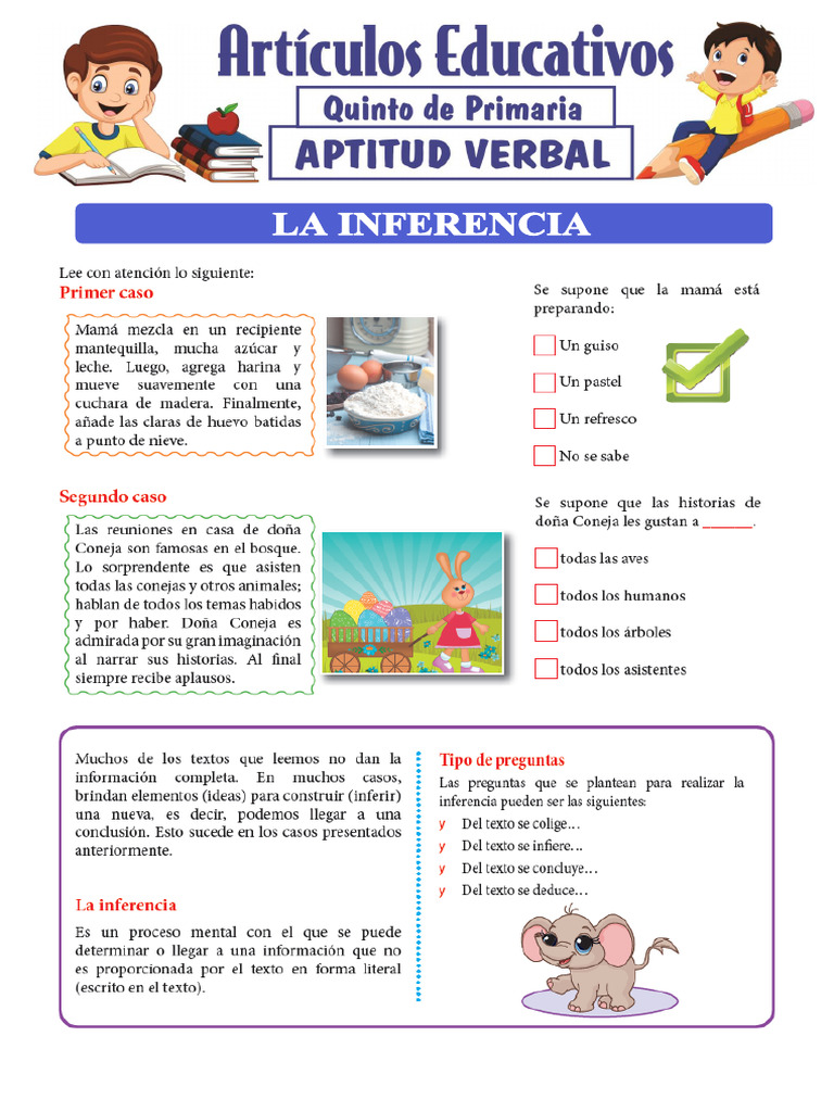 Hoja De Trabajo De Inferencia De Quinto Grado