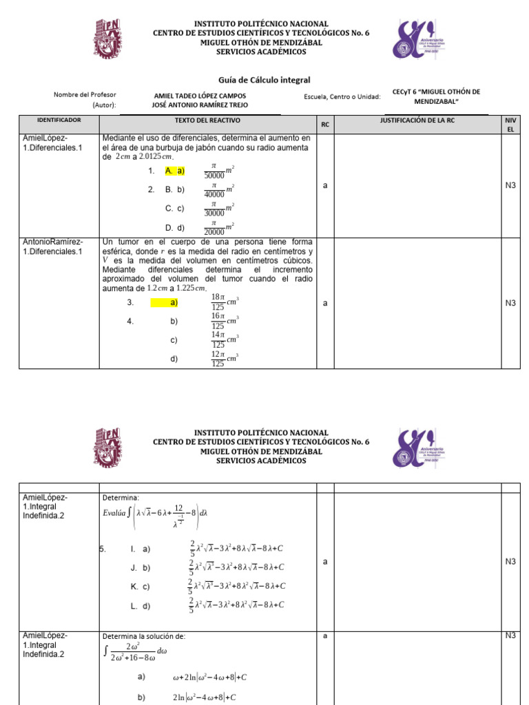 Guía de Cálculo Integral | PDF | Integral | Relaciones matematicas