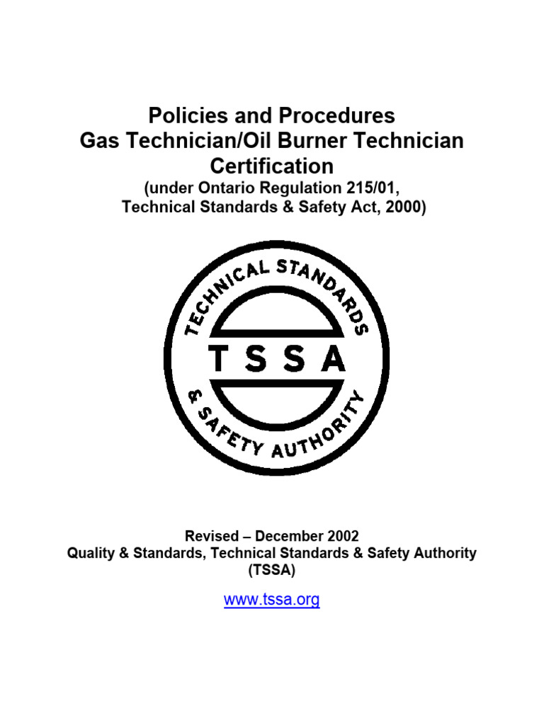Tssa Policies | PDF | Water Heating | Certification