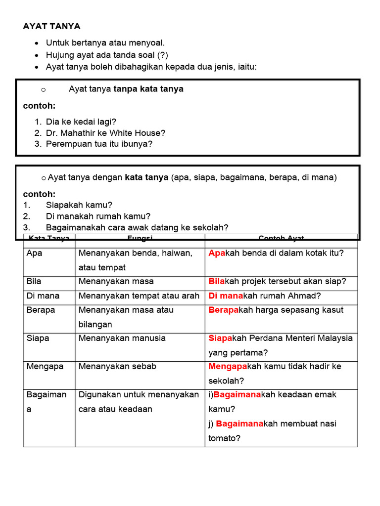 Jenis dan Contoh Ayat Tanya | PDF
