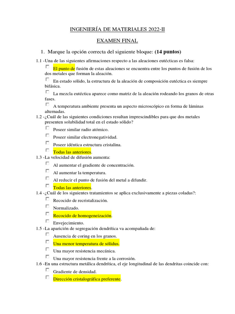 Examen Final de Ingeniería de Materiales | PDF | Aleación | Rieles