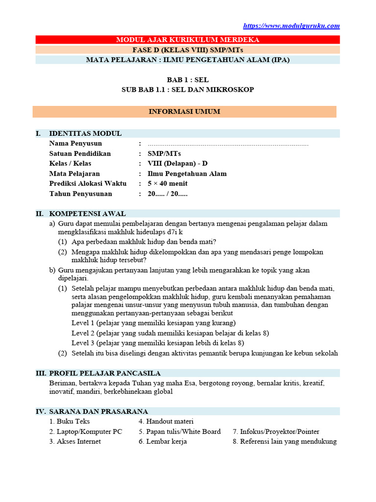Modul Ajar IPA Kelas 8 | PDF