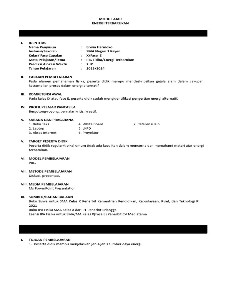 Perangkat Pembelajaran PPL 1 (Erwin Harmoko) | PDF