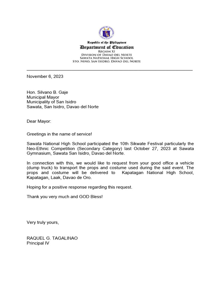 Letter For Request Vehicle | PDF