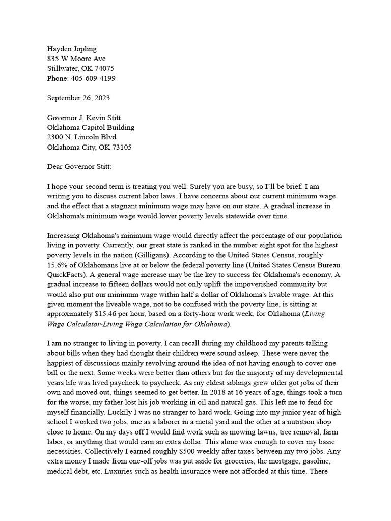 Letter To Authority | PDF | Minimum Wage | Employment