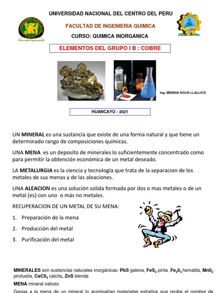 Elementos Del Grupo I B Cobre | PDF | Mineral | Cobre