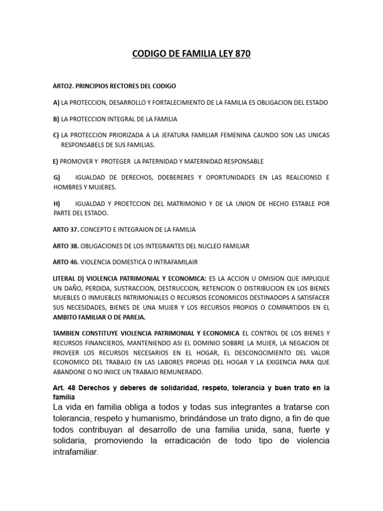 Codigo de Familia Ley 870 | PDF | Familia | Derechos humanos