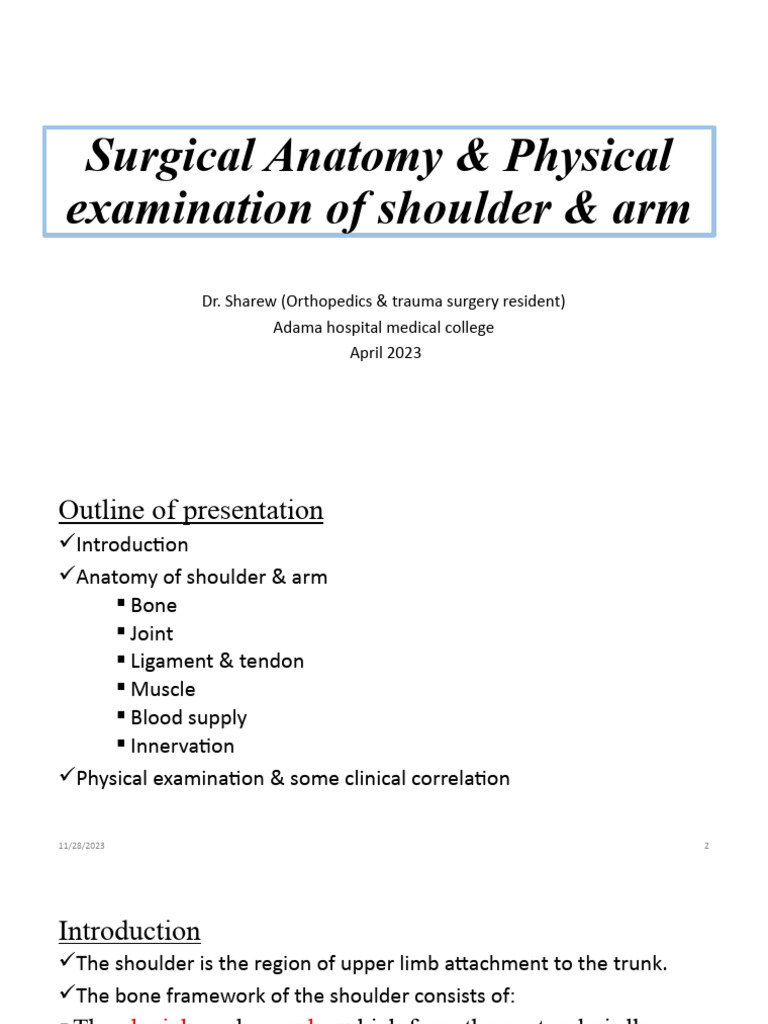 Surgical Anatomy & Physical Examination of Shoulder & | PDF ...