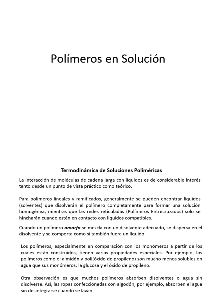 Termodinámica de Soluciones Poliméricas | PDF | Fase (materia) | Solvente