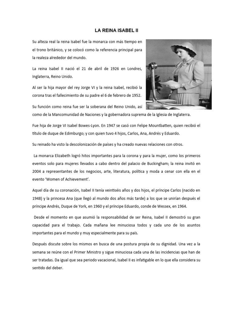 La Reina Isabel Ii | PDF | Elizabeth Ii | Monarquía del reino unido