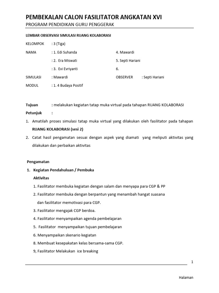 16.1 - 73 - Septi Hariani - Bengkulu - LO.01. - M.1.4 - Observasi - Simulasi-Compressed | PDF