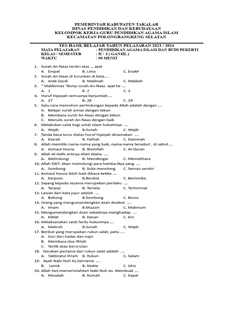 Sumatif Kls 2 Ganjil 2024 | PDF