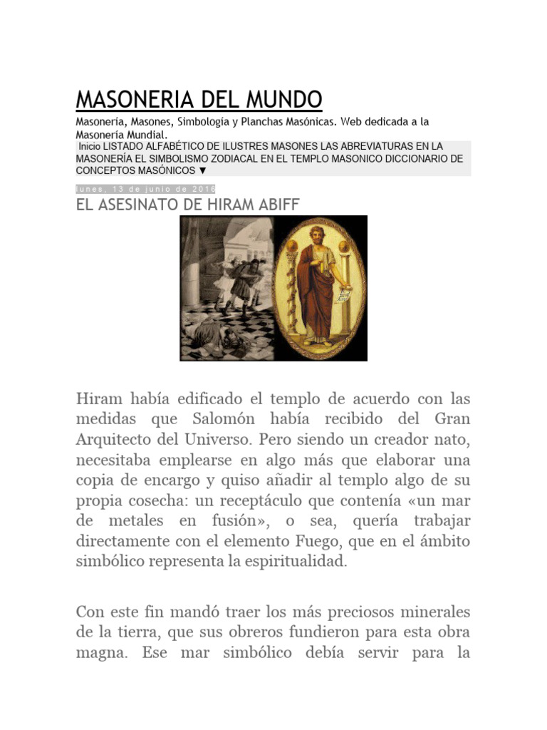 La Muerte de Hiram Abiff | PDF | Masonería | Conocimiento