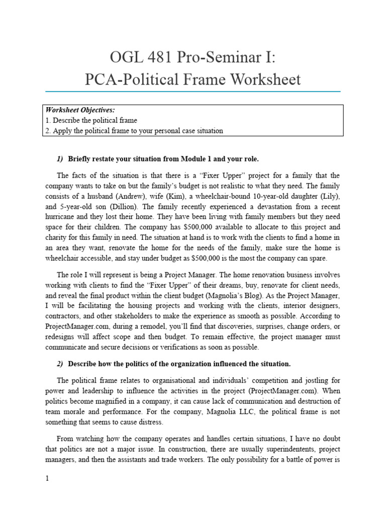 4 Political Frame Worksheet | PDF | Business | Psychology