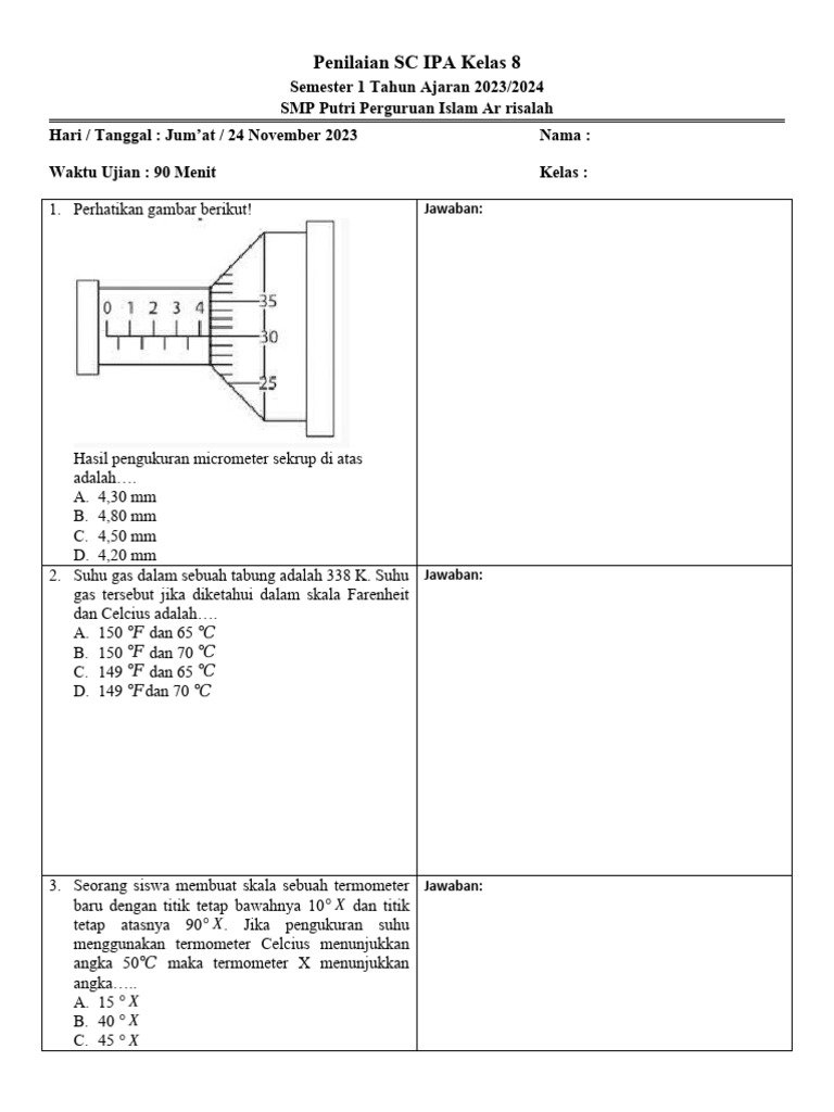 Penilaian SC IPA Kelas 8 Sem 1 | PDF