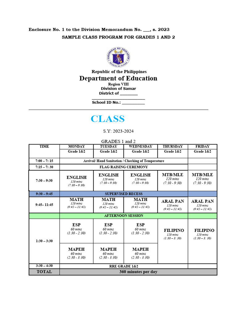 MG Class Program Template | PDF | Philippines | Government