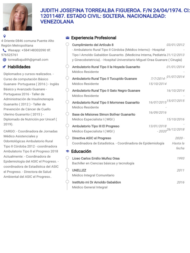 Currículum Judith | PDF | Hospital | Medicina
