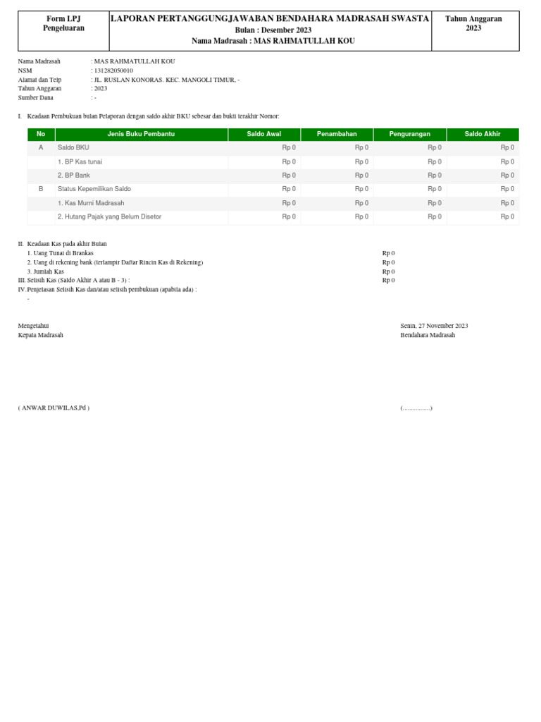 Contoh LPJ Dari Portal EDM ERKAM 2023 | PDF