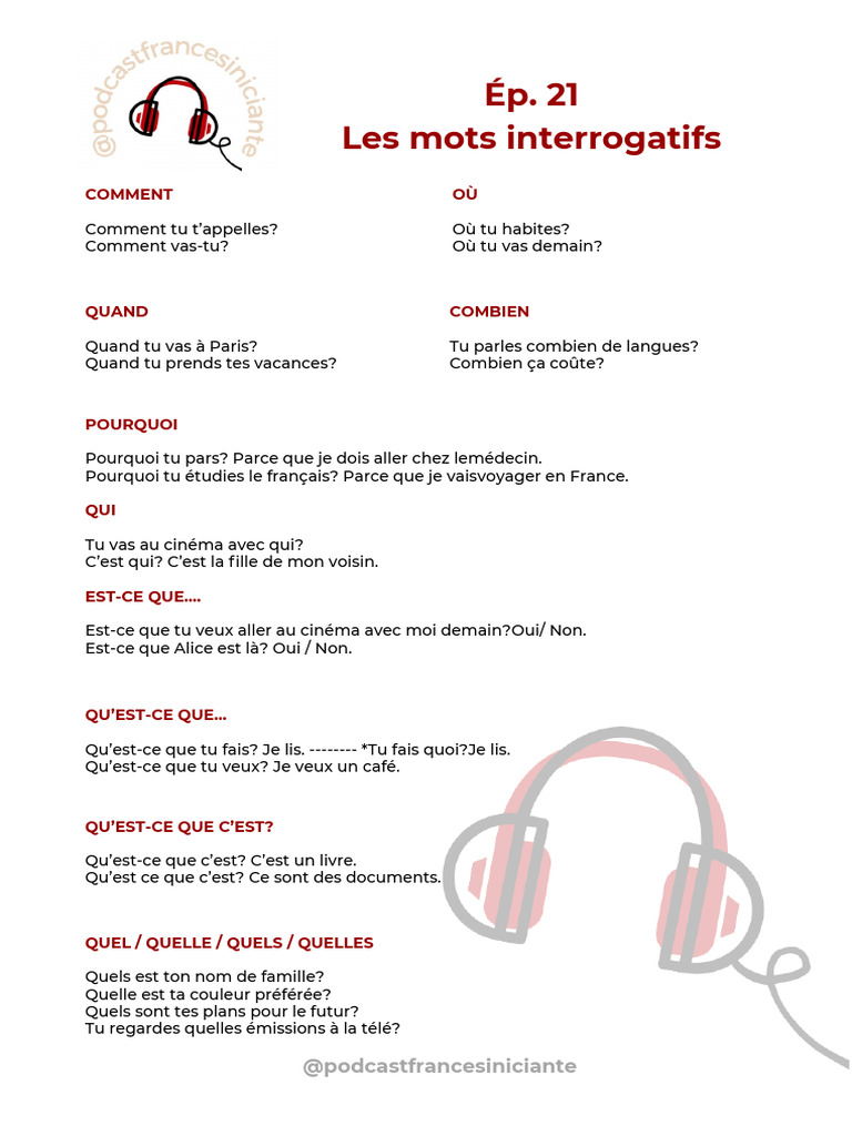 Mots interrogatifs en français : exercices | PDF | Arts du langage et ...