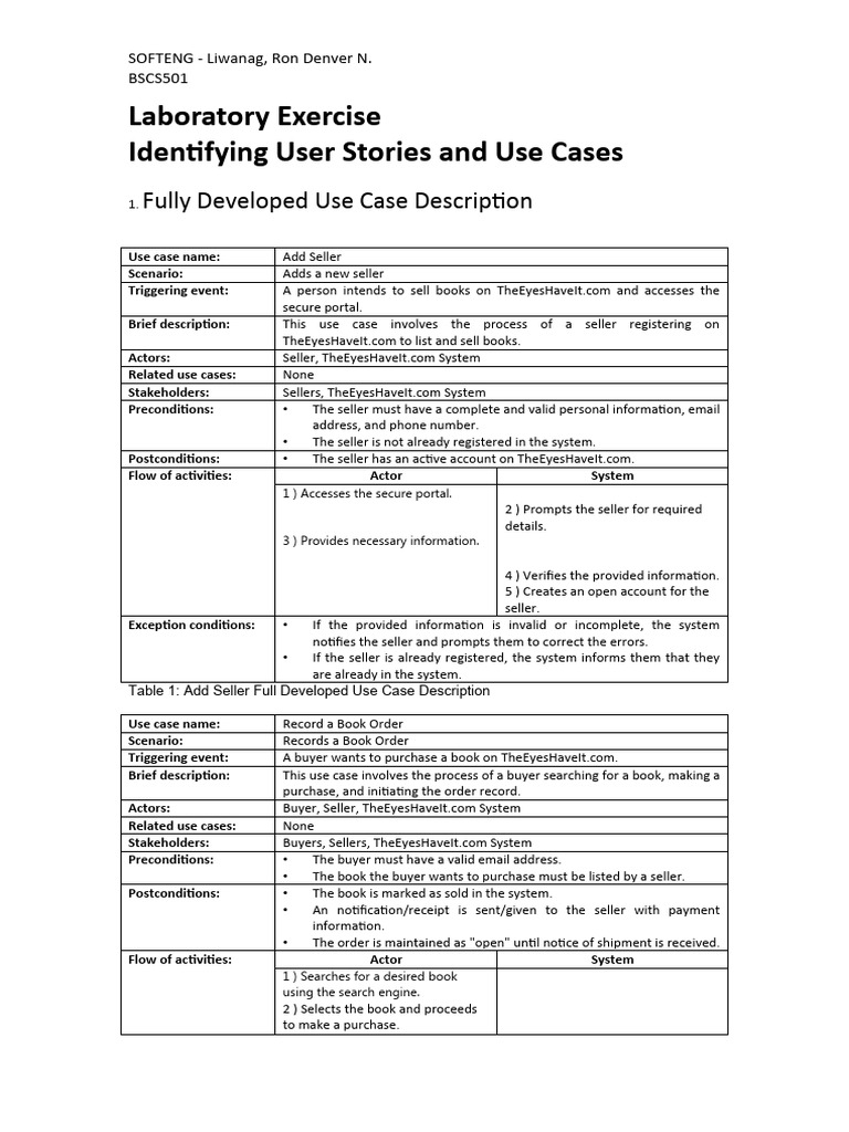 SOFTENG - 05 Laboratory Exercise 1 Answer | PDF | Use Case | Business