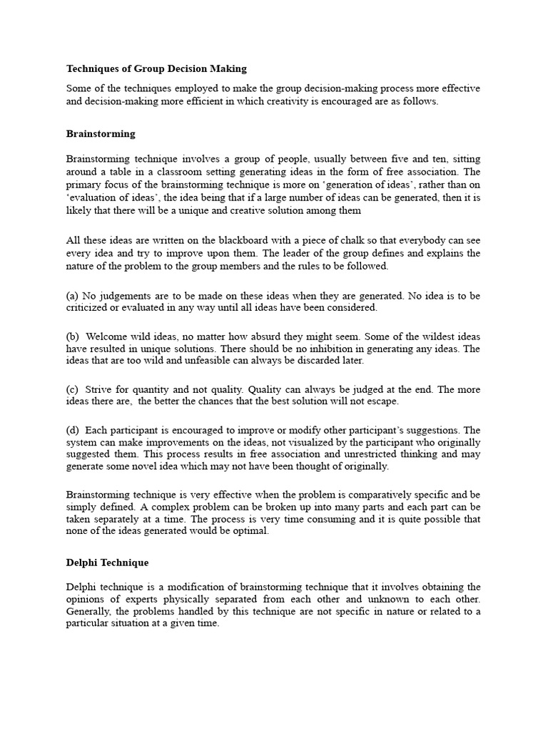 Group Decision-Making Techniques | PDF | Brainstorming | Decision Making