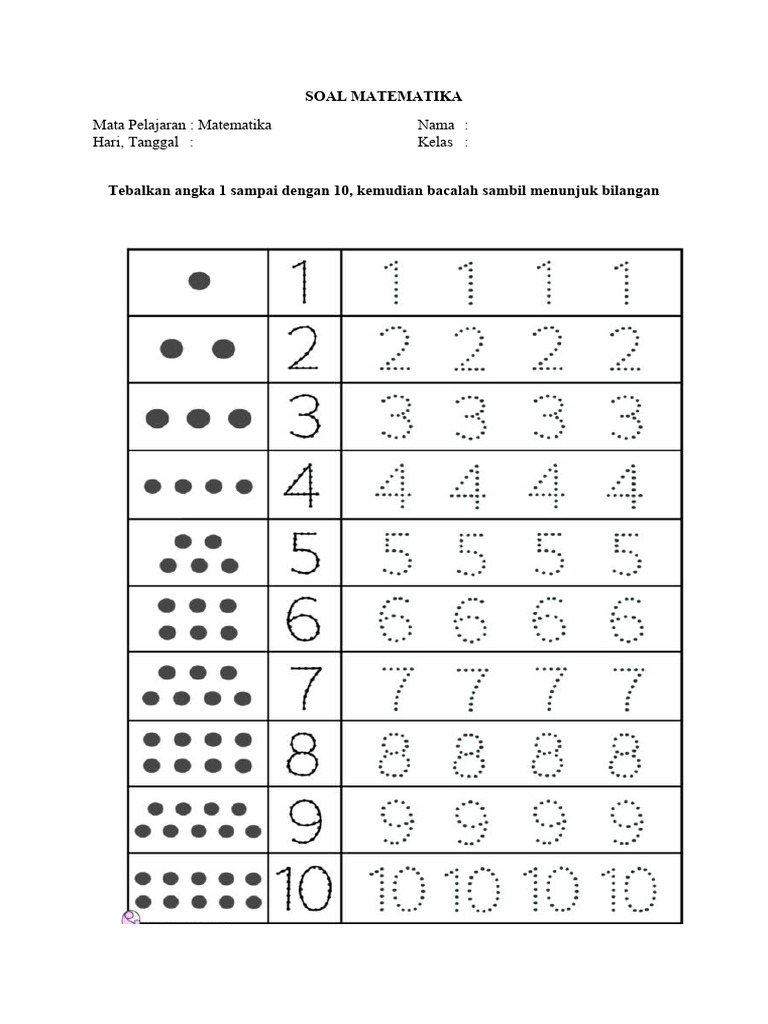 Menebalkan Angka 1-10 | PDF