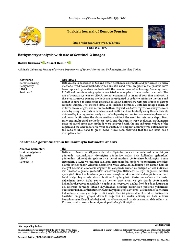 Bathymetry Analysis With Use of Sentinel-2 Images | PDF | Lidar | Science