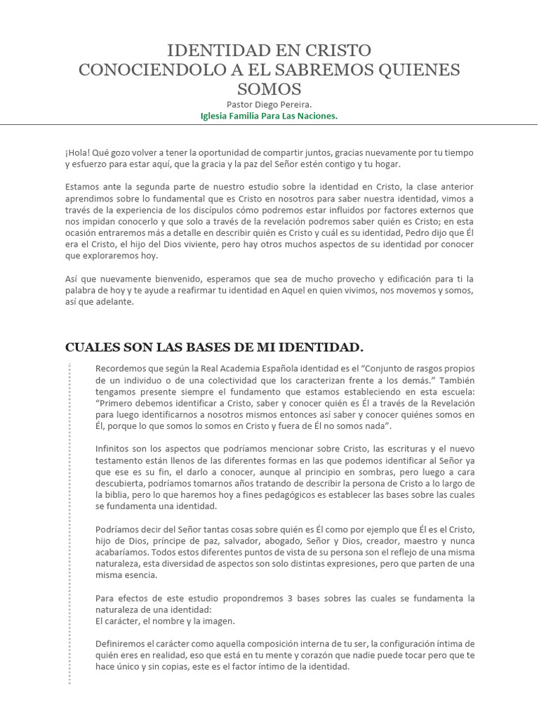 Identidad en Cristo: Fundamentos Esenciales | PDF | Jesús | Cristo (título)