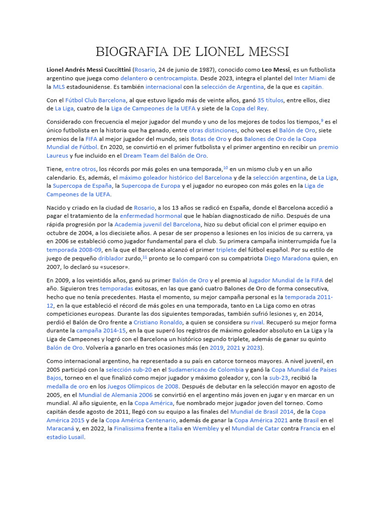 Biografia de Lionel Messi | PDF | Lionel Messi | FC Barcelona