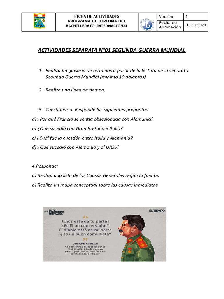 Actividades sobre la Segunda Guerra Mundial | PDF | Arte | Ciencia y ...