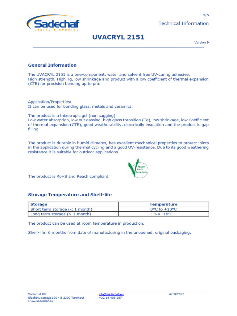 TDS Sadechaf UVACRYL 2151 - v9 | PDF | Ultraviolet | Adhesive