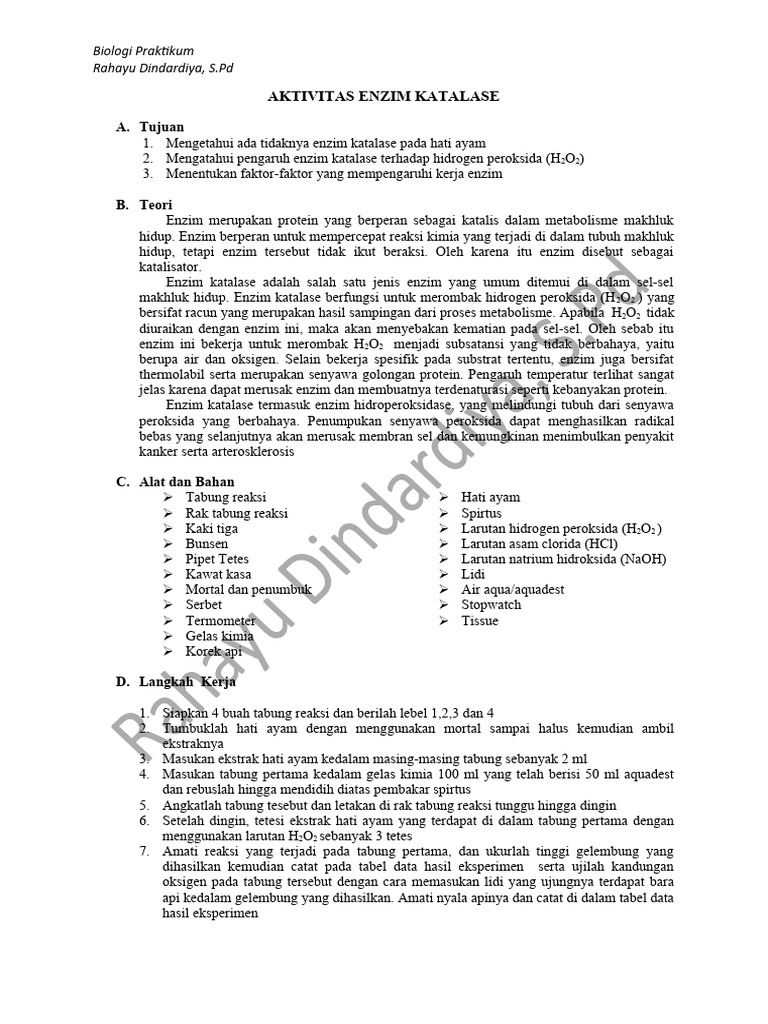Praktikum AKTIVITAS ENZIM KATALASE | PDF