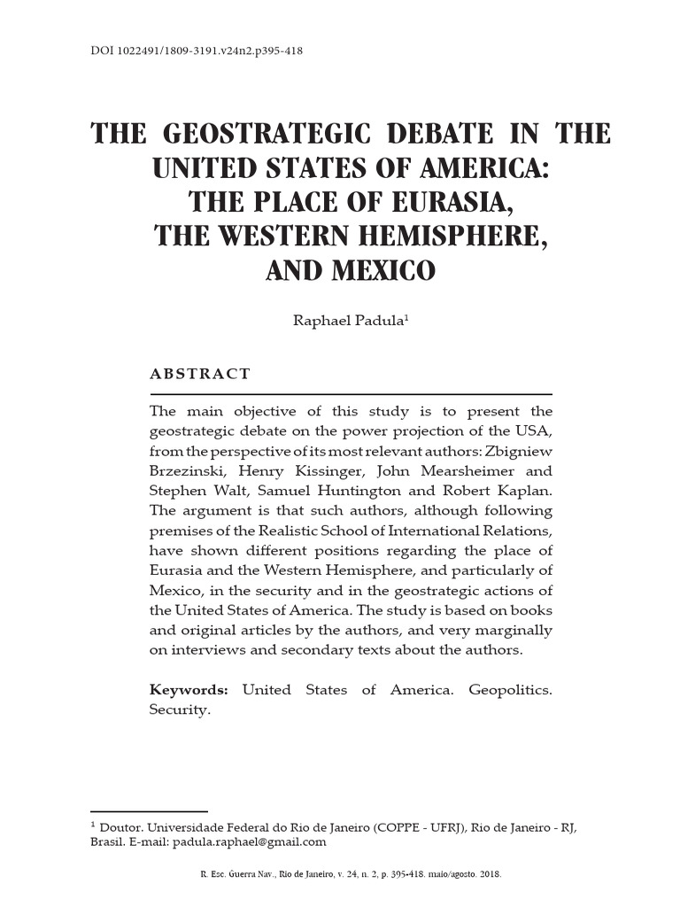 The Geostrategic Debate in The United States of America: The Place of ...