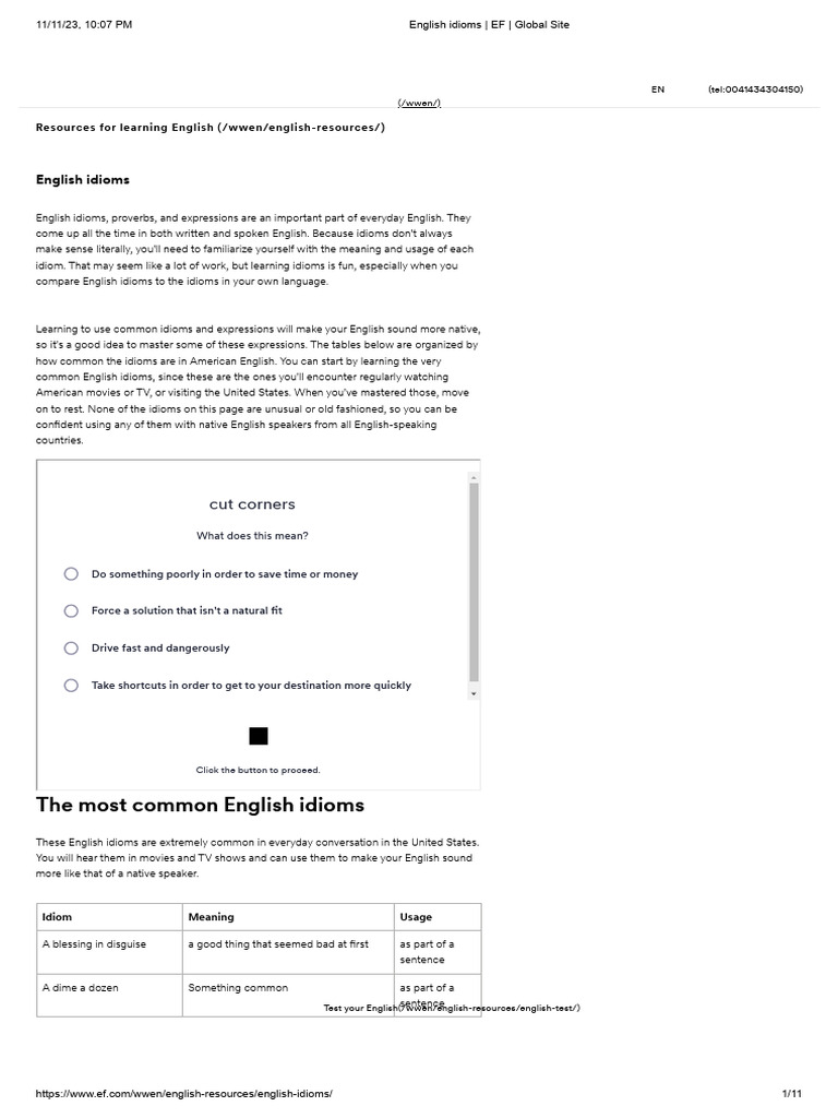 English Idioms - EF - Global Site | PDF | English Language | Idiom