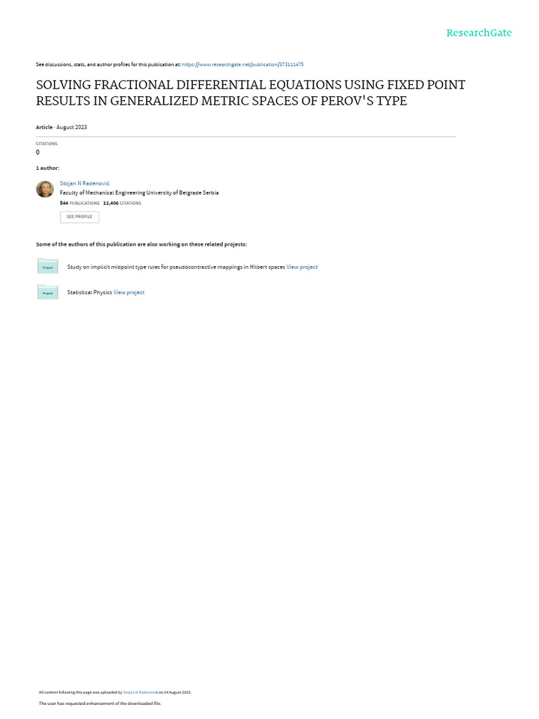 Solving Fractional Differential Equations Using Fixed Point Results in Generalized Metric Spaces ...