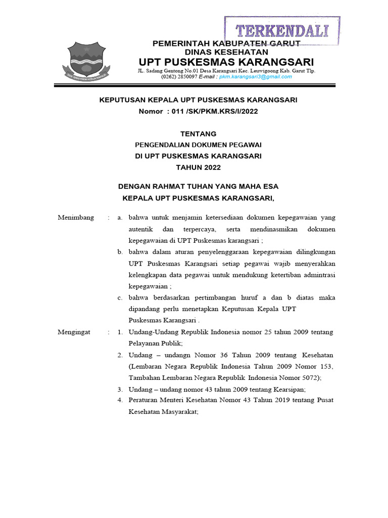 SK Pengendalian Isi Dokumen | PDF