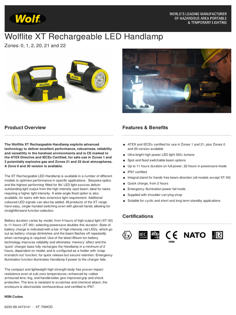 Wolf Safety Lamp Company - Wolflite XT Rechargeable LED Handlamp - 2 ...