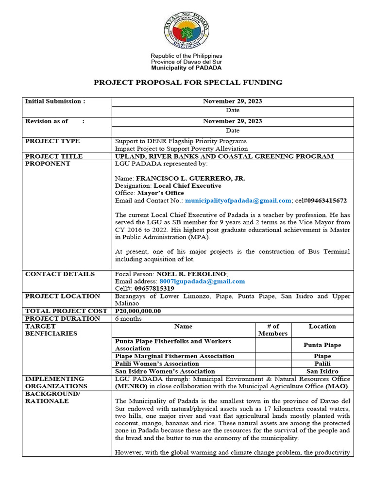 Project Proposal Coastal and Upland Greening program-DENR | Download ...