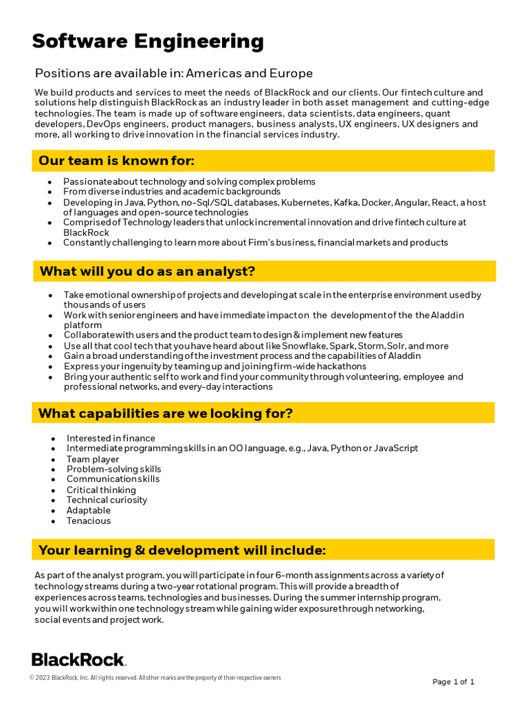 BlackRock 2023-2024 Software Engineering Job Description | PDF | Black ...