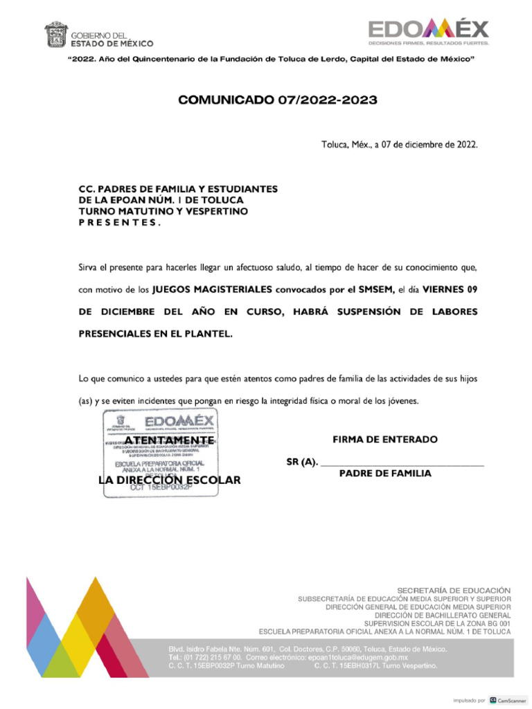 Comunicado 07 Padres de Familia | PDF