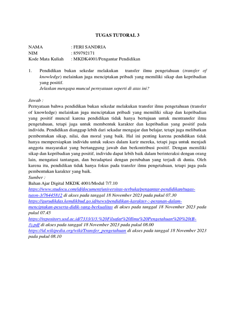 TT3 - Feri Sandria - 859792171 - Pengantar Pendidikan | PDF