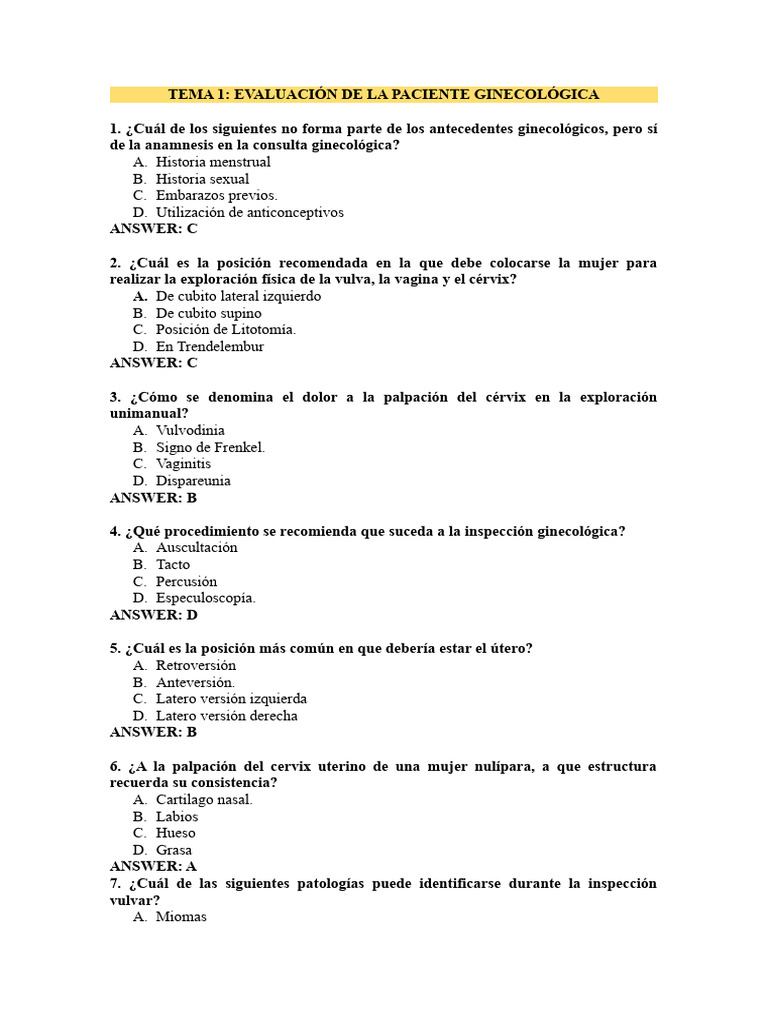Preguntas de Ginecología | Descargar gratis PDF | Pubertad | Menstruación